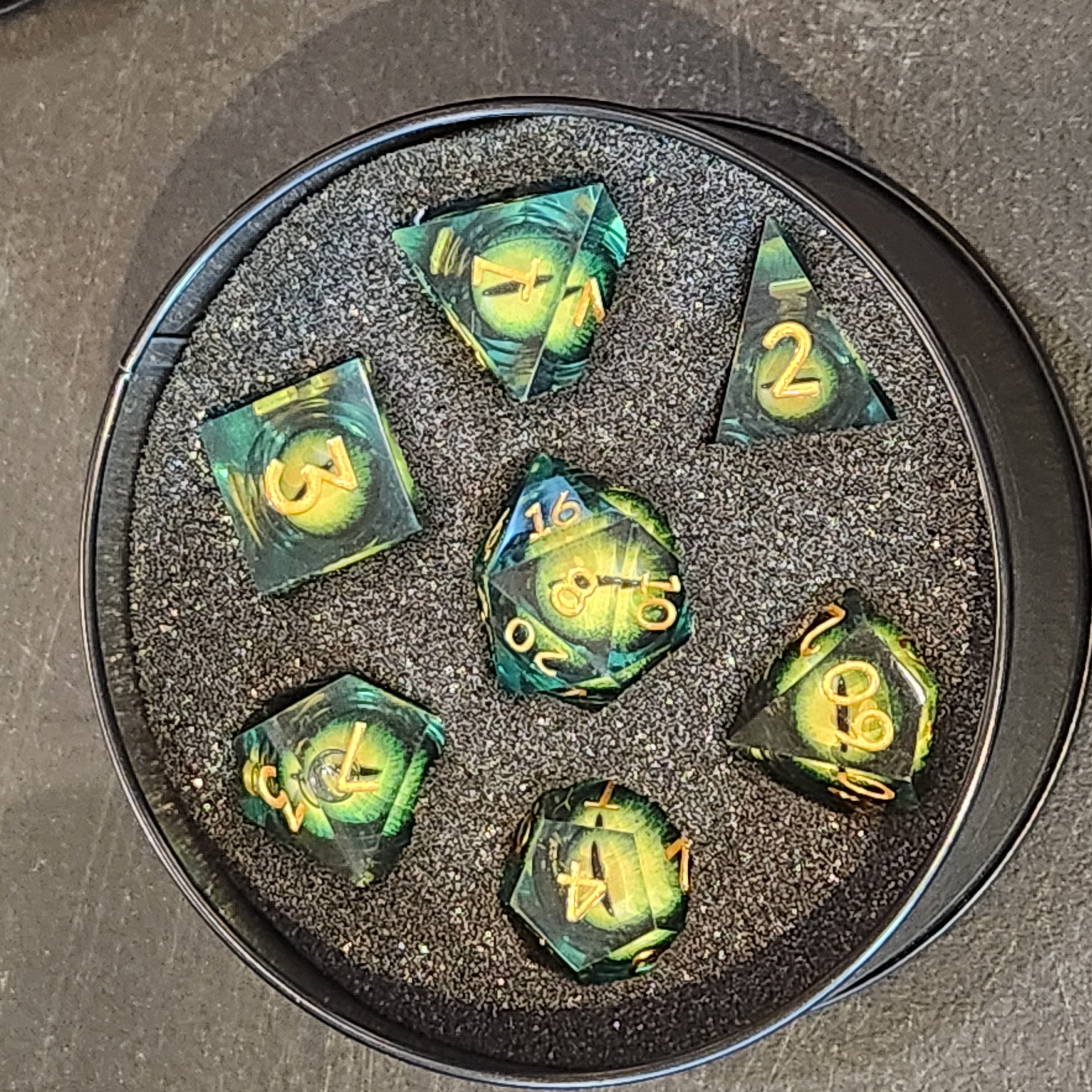 Green Eyeball Liquid Core Dice Set